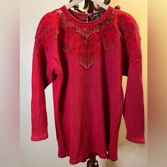 Sweaters | Vintage Jacque And Koko Together Red Beaded Lacey Sweater ...